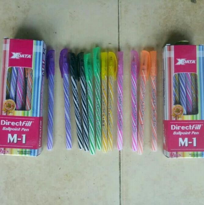 Paket 12 pcs pulpen ballpoint tinta hitam bolpoint direct fill M-1 ...