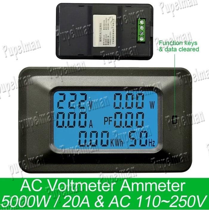 20A 6 in 1 Digital AC Multimeter Wattmeter Voltmeter Ammeter Kwh ...