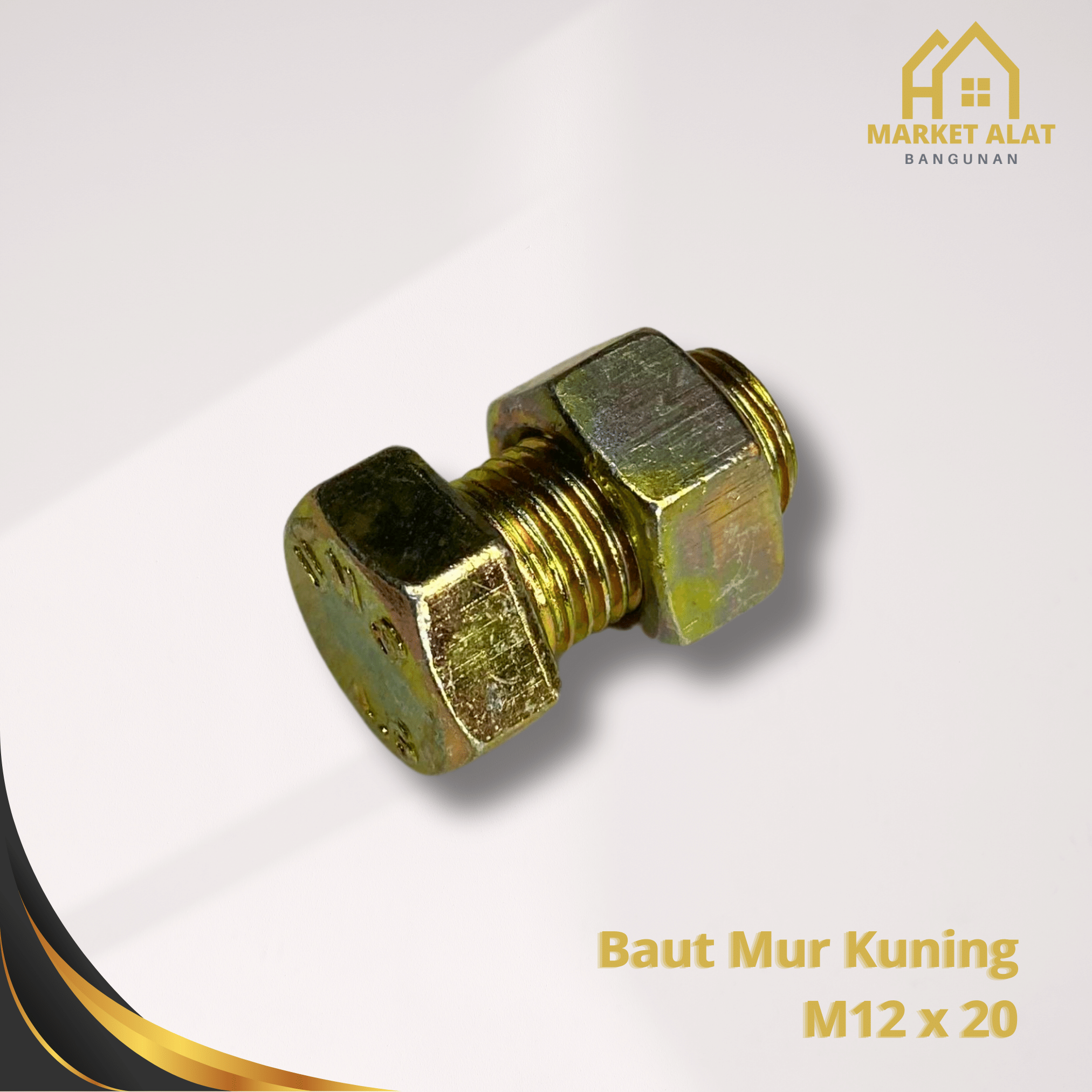 Baut Mur Kuning M12 x 20 mm Kunci 17 Panjang 2 cm Hexagon | Lazada ...