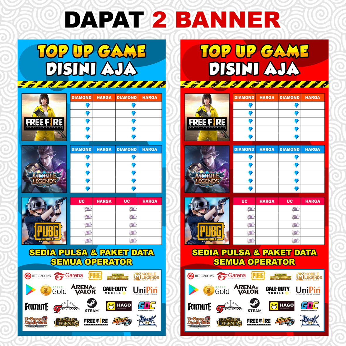 BANNER SPANDUK KONTER TOP UP GAME UKURAN 50X100 CM TERMURAH | Lazada ...