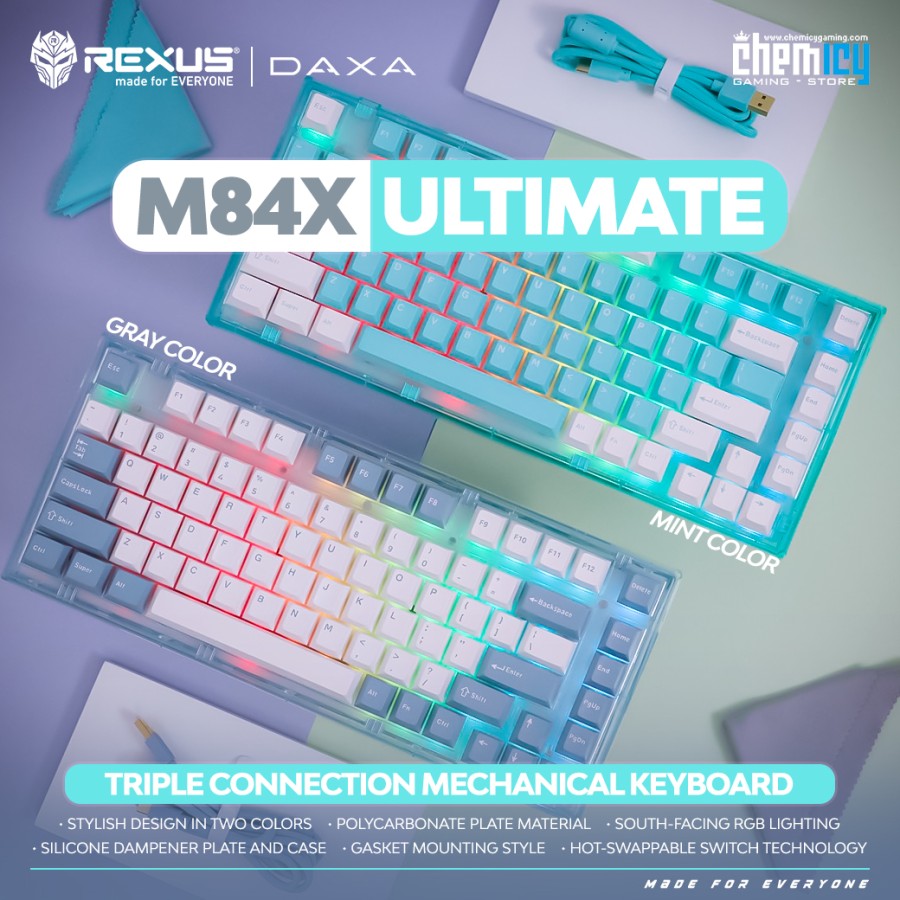 Rexus Daxa M84X Ultimate 75% RGB Hotswap Mechanical Gaming Keyboard ...