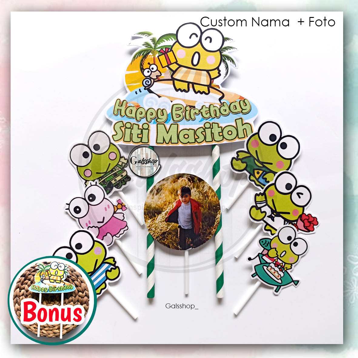 Cake Topper Karakter Keroppi Happy Birthday 1 Set / Hiasan Tusukan Kue ...