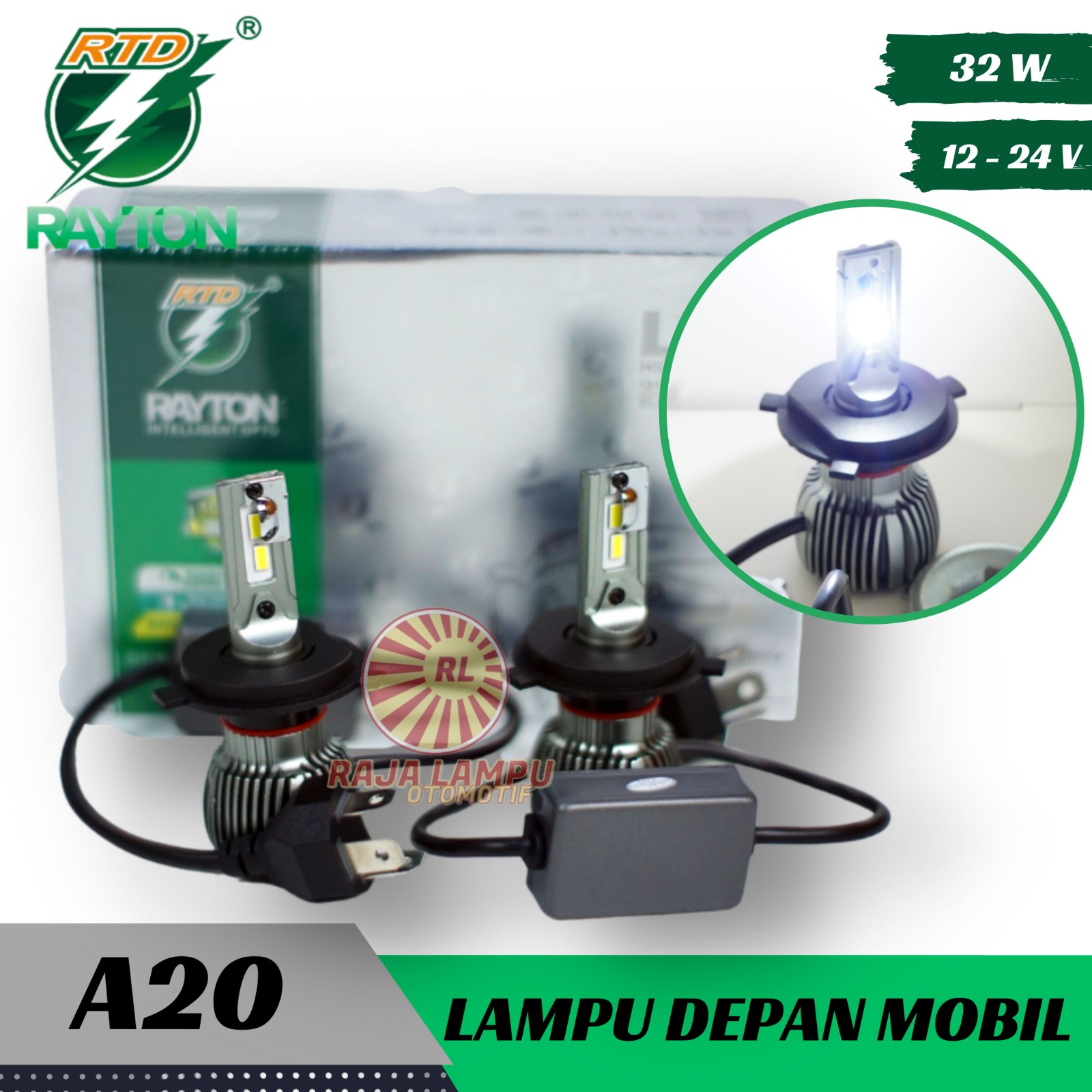 LAMPU UTAMA MOBIL 2 PCS RAYTON A80 H7 9012 9006 9005 KIPAS RTD LED 40 WATT 19-36V SUPER CAR ...