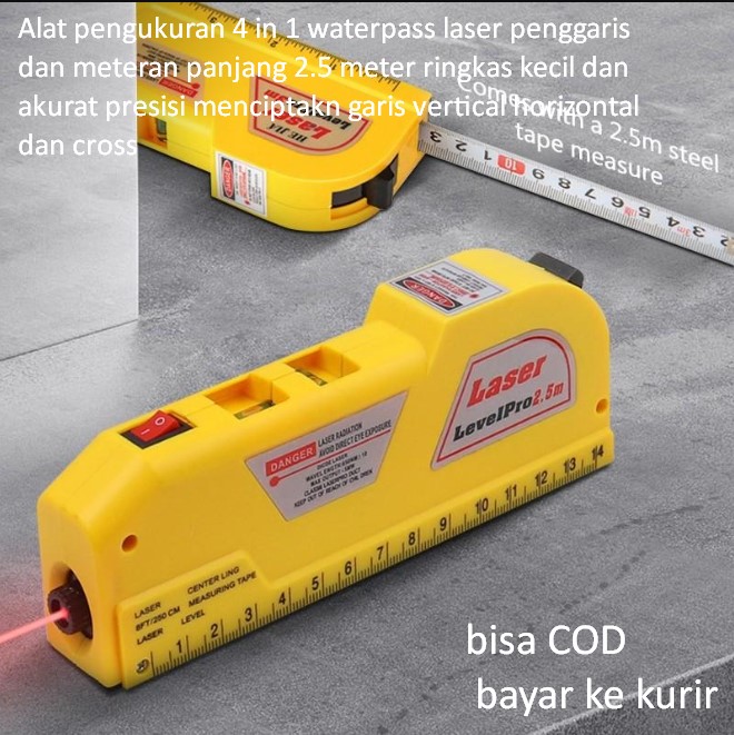 Alat pengukuran 4 in 1 waterpass laser penggaris dan meteran panjang 2. ...