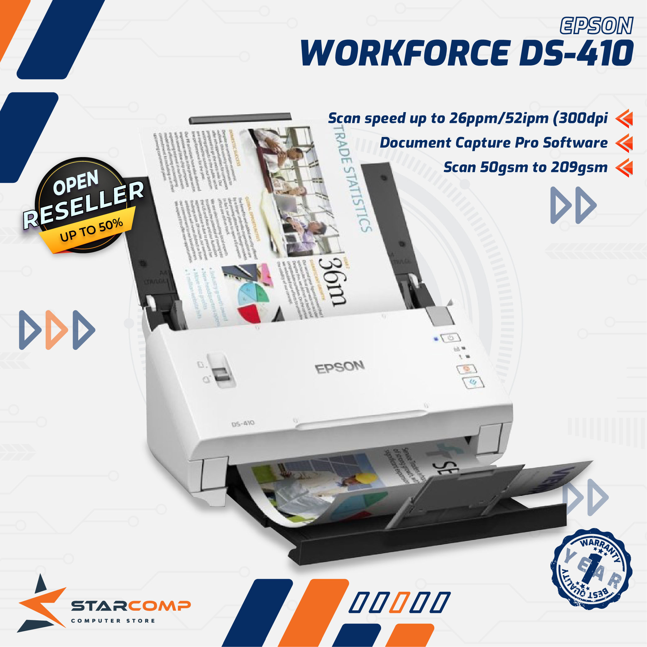 Scanner EPSON DS-410 A4 Duplex Sheet-fed Document Scanner DS410 ...