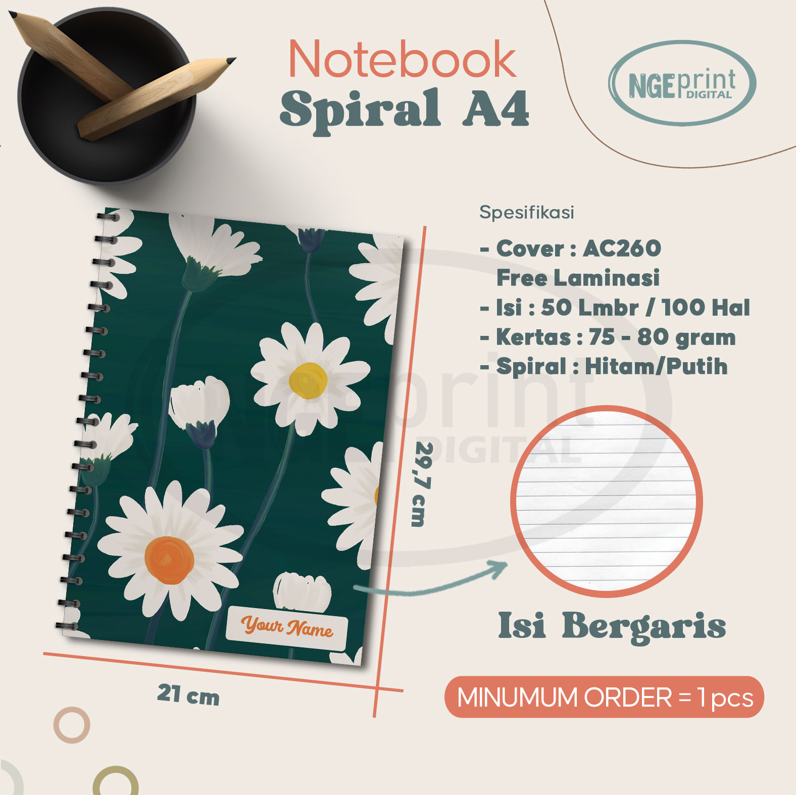 [FREE DESIGN] Notebook A4 Spiral Custom / Block Note Custom / Notebook ...