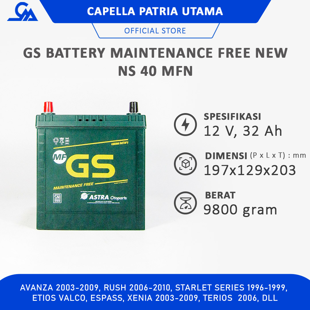AKI BATTERY GS ASTRA NS 40 / NS40 MF TERIOS XENIA L300 KATANA AVANZA ...