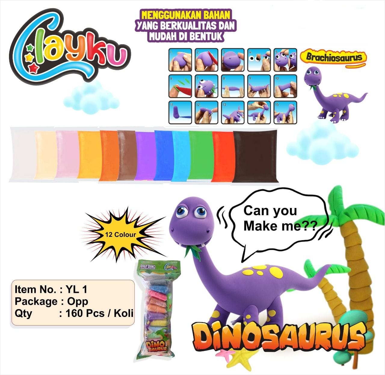 MAINAN ANAK CLAY POLYMER PLASTISIN LILIN MSINAN ISI 12 WARNA | Lazada ...