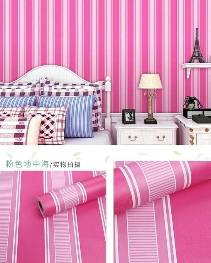 STIKER TEMBOK WPS066 WALLPAPER STICKER GARIS SALUR PINK DEKORASI RUMAH ...