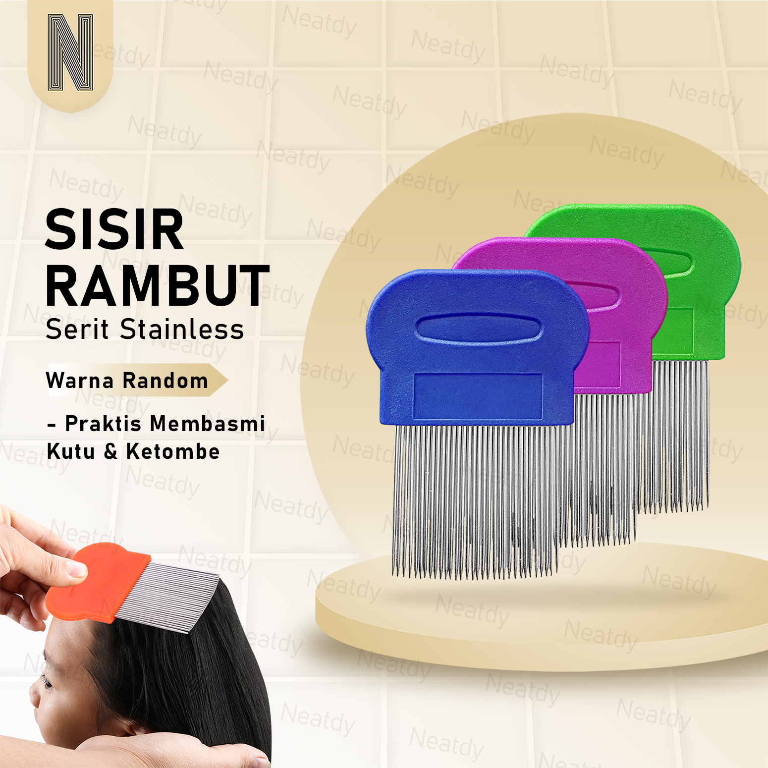 Neatdy Sisir serit Kutu Logam Logam Dan Ketombe Stainless Besi Rambut ...