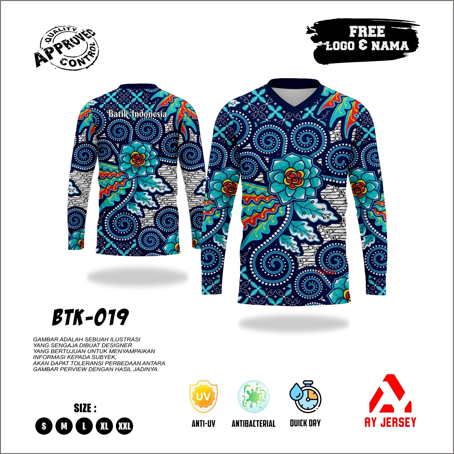 Baju Jersey Edisi Motif Batik Quick Dryfit | Full Printing Sublimasi Free Custom Nama dan Logo ...