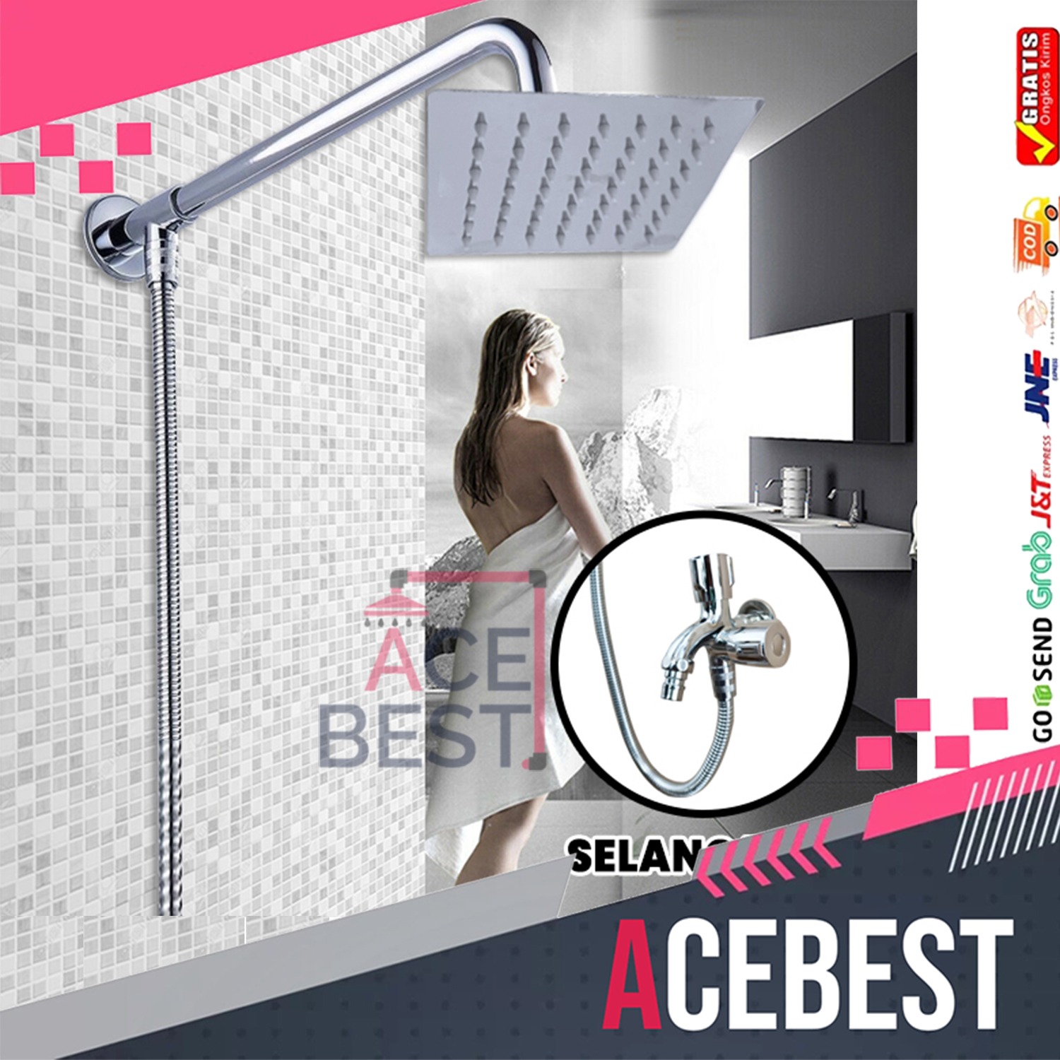 ACEBEST Shower Satu Set Shower Lengkap Head Shower Pancuran Mandi ...