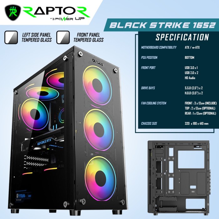 Casing PC Komputer Raptor 1652 + 3 Fan RGB | Lazada Indonesia