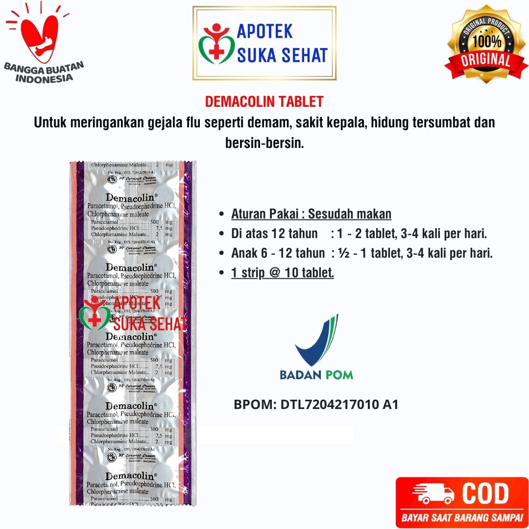 DEMACOLIN TABLET OBAT DEMAM PILEK ( 1 STRIP ISI 10 TABLET ) | Lazada ...