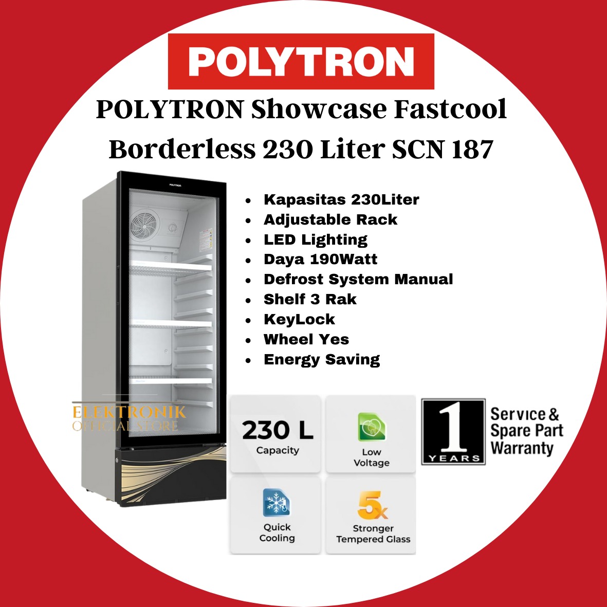 POLYTRON SHOWCASE SCN 187 FAST COOL Borderless 230 Liter | Lazada Indonesia