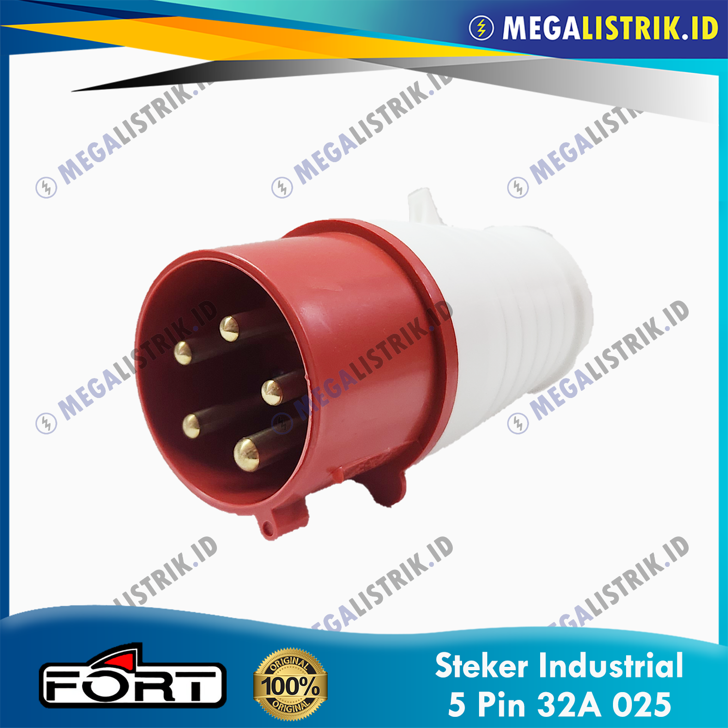 FORT STEKER INDUSTRIAL 5 PIN 32A / INDUSTRIAL PLUG 3P+N+E 32 AMPERE / STEKER GENSET 5 KAKI 32A ...