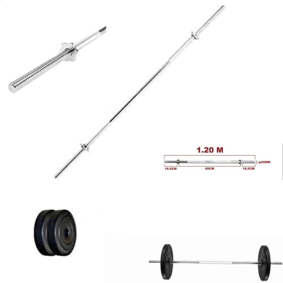 Besi Angkat Beban Barbel WeightLifting Horizontal 1.2m + Plate 2.5kg ...