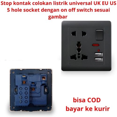 Stop kontak colokan listrik universal UK EU US 5 hole socket dengan on ...