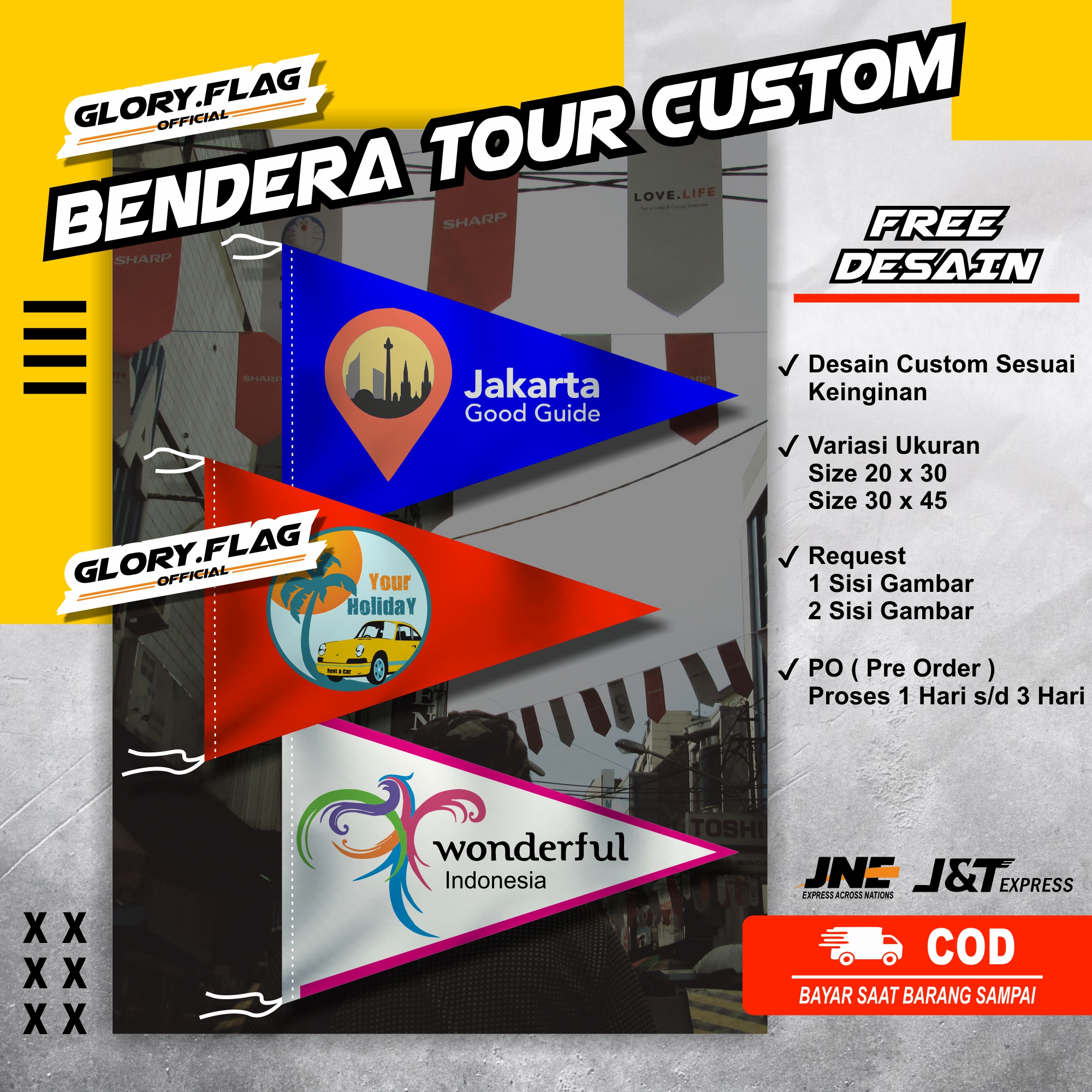 CUSTOM BENDERA SEGITIGA | BENDERA TOUR GUIDE TRAVEL | BENDERA MOTOR ...