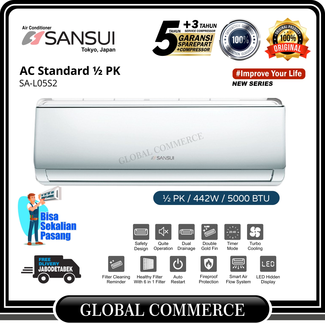 SANSUI JAPAN AC Split 0.5 PK Standard R32 1/2 PK SA-L05S2 | Lazada ...
