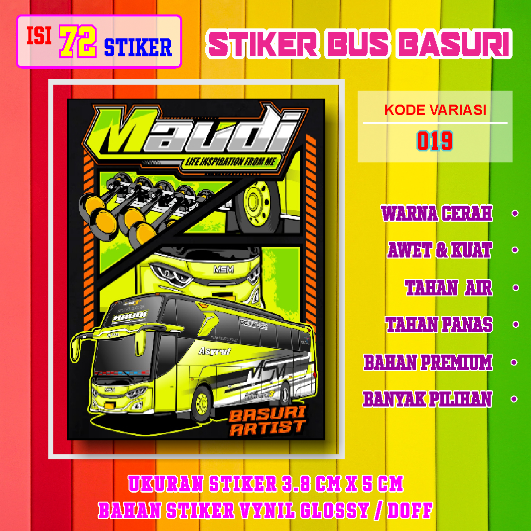 stiker bus basuri MAUDI [019] isi 72 pcs warna cerah awet jelas MURAH ...