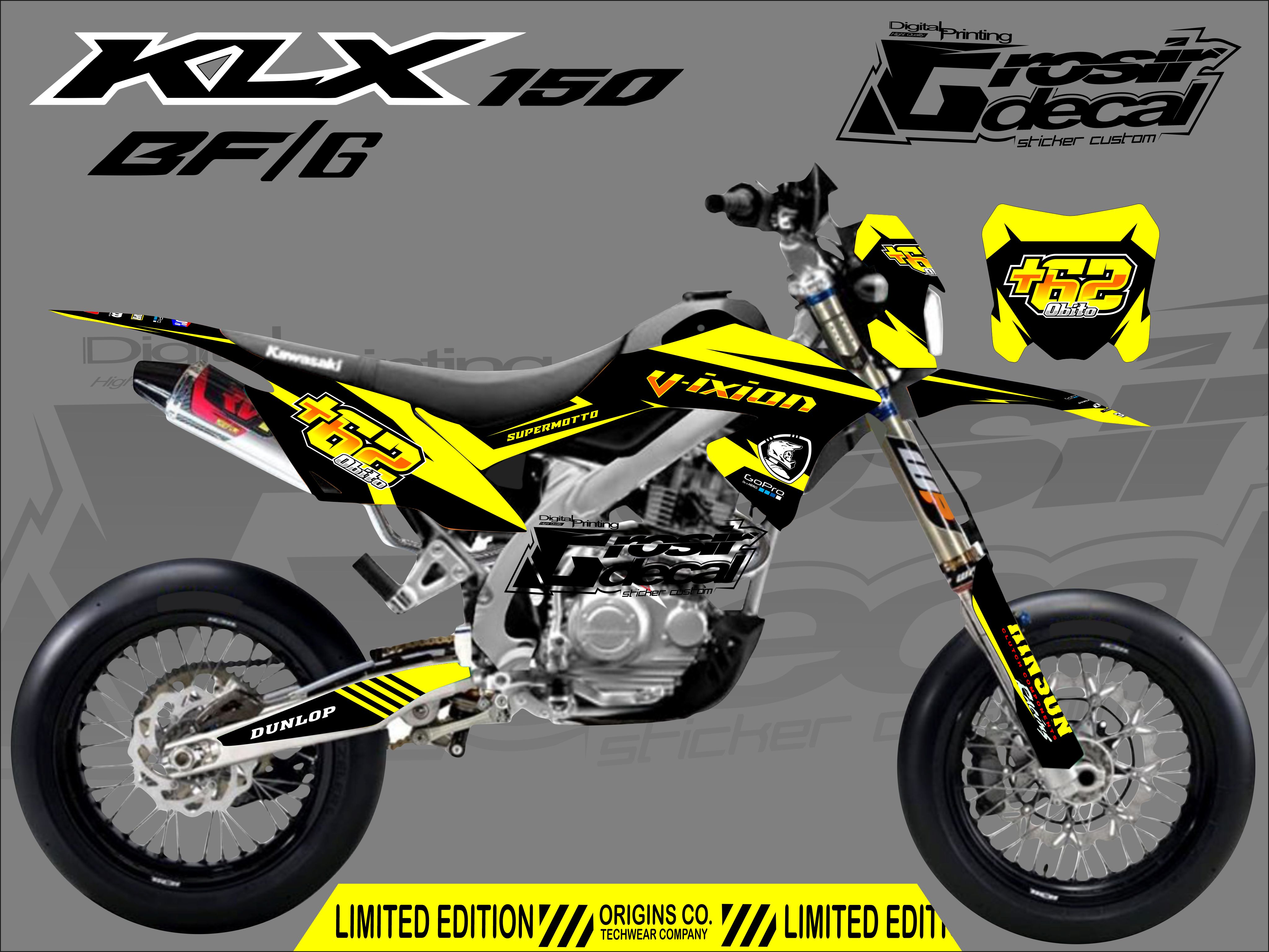 Decal stiker KLX BF 150 kuning Decal sticker KLX BF kuning fullbody ...