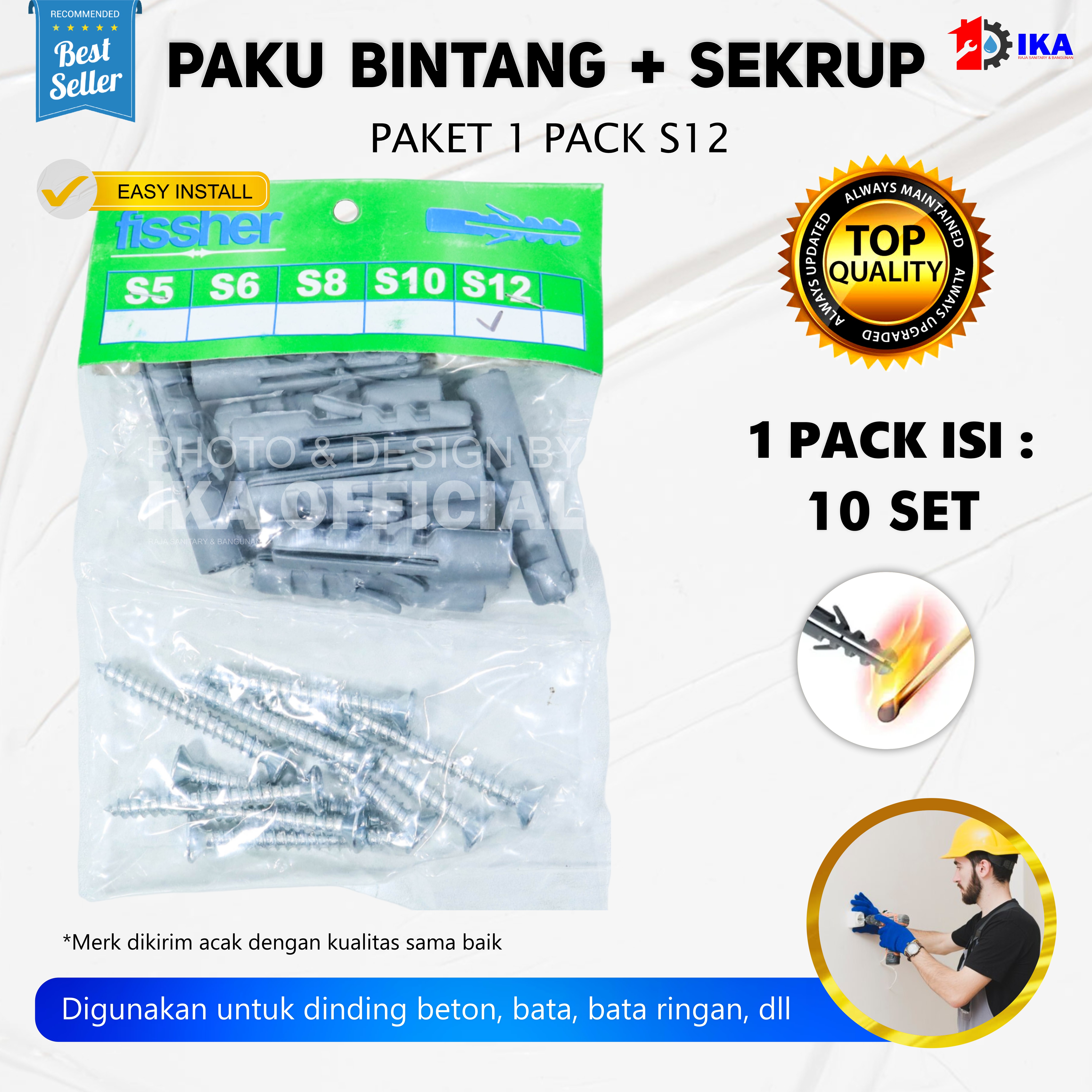 Spiser Dan Skrup Berbagai Ukuran S6, S8, S10, S12 Sekrup Tembok Skrup Tembok + Baut S6 S8 S10 ...