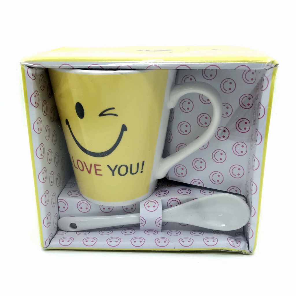 Cangkir Emoticon Tinggi 9 cm Diameter 8 cm dan Sendok dalam Box/ Gelas ...