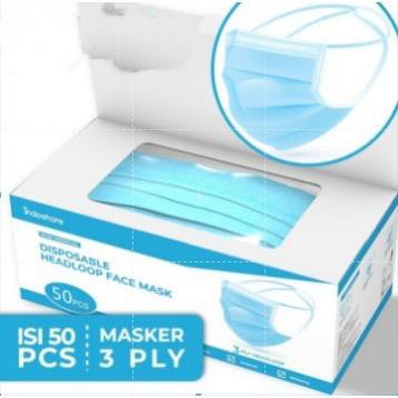 Masker 3 ply 50 pcs Earloop Biru w/ Box | Lazada Indonesia
