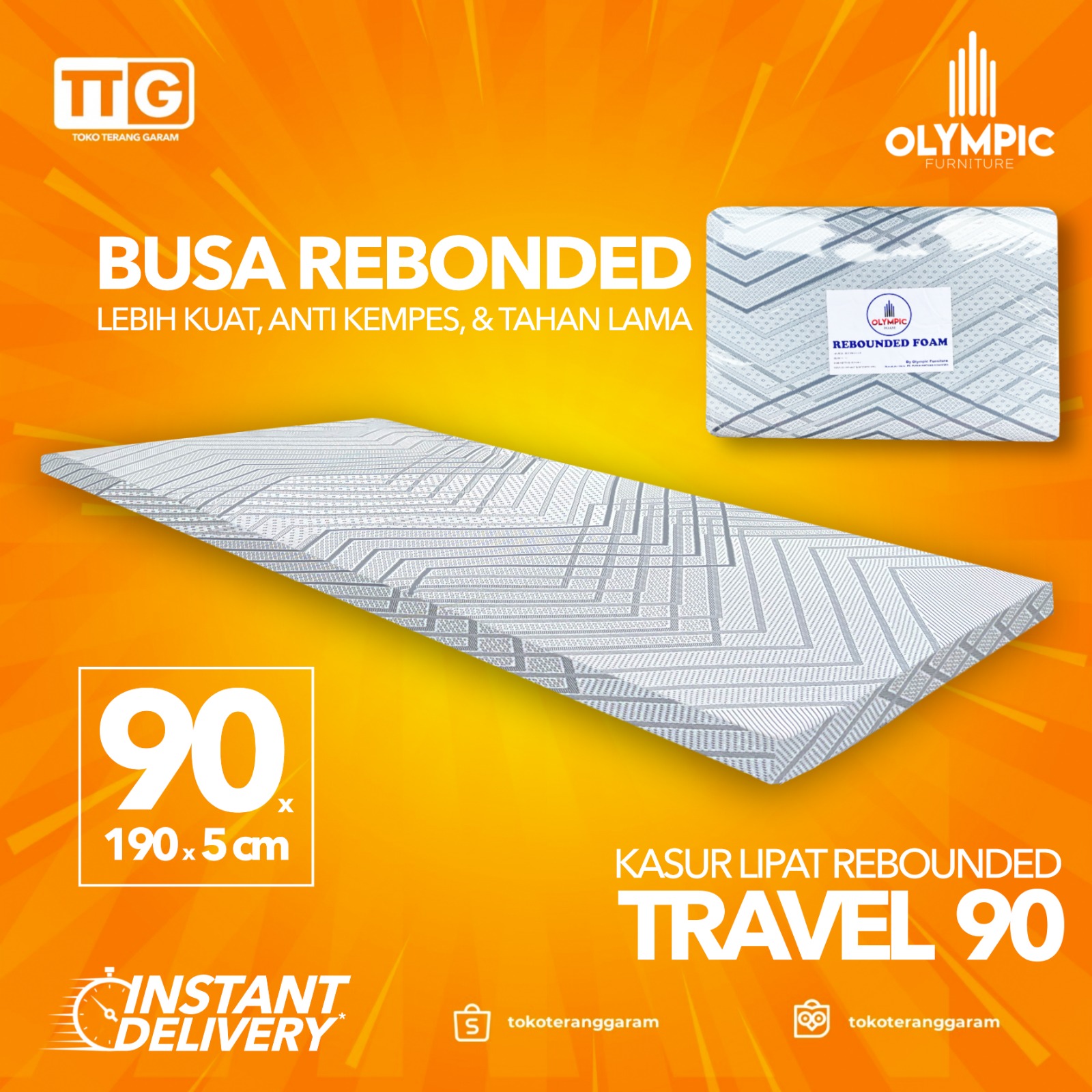 OLYMPIC Kasur Busa Lipat Lantai Rebounded 90 x 190 x 5 cm TRAVEL 90 ...