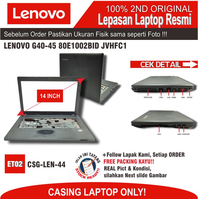 ET02 CSG-LEN-44 CASING LAPTOP LENOVO G40-45 80E1002BID JVHFC1 | Lazada ...
