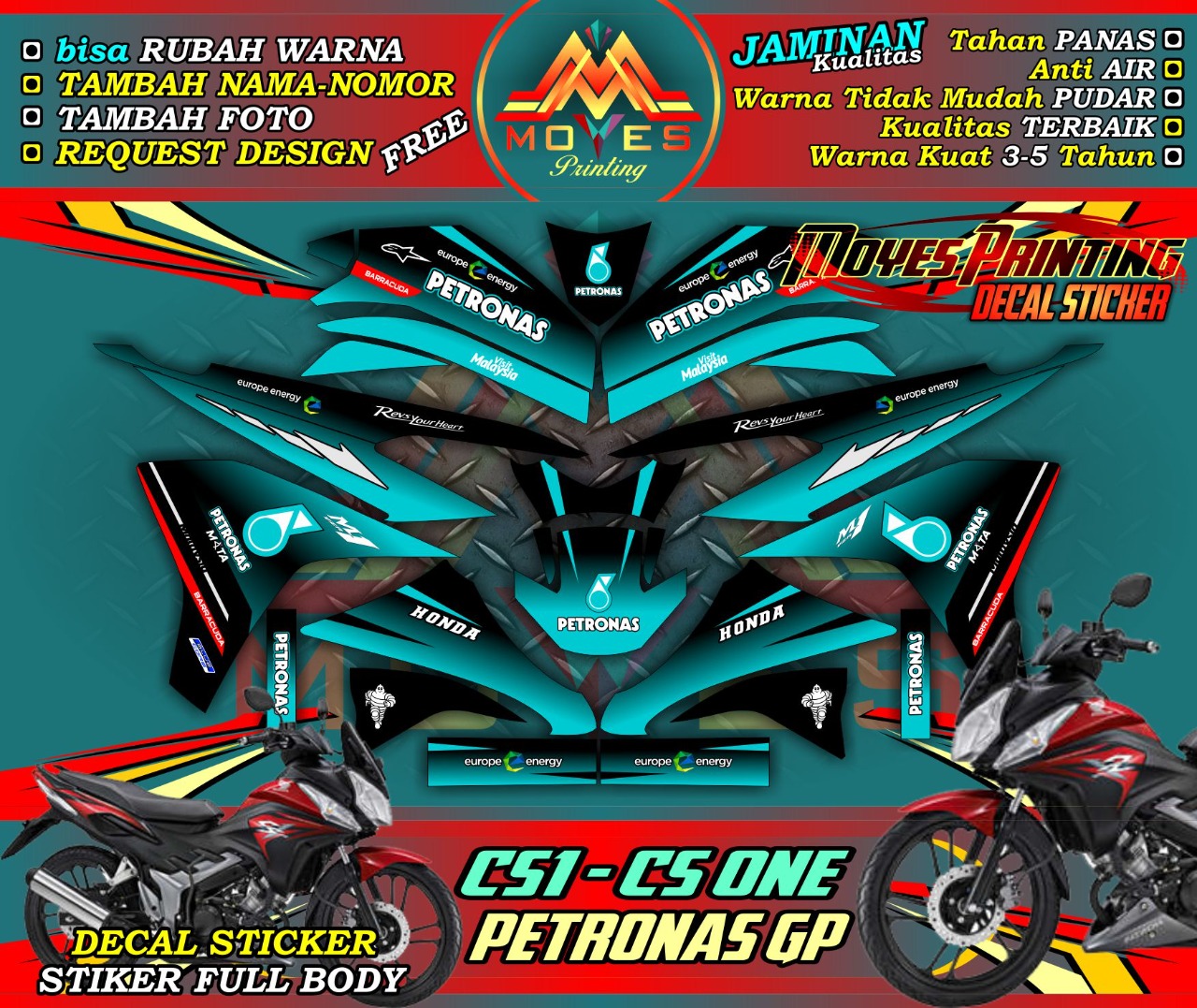 Decal Sticker Cs one petronas gp full body decal stiker motor honda cs1 ...