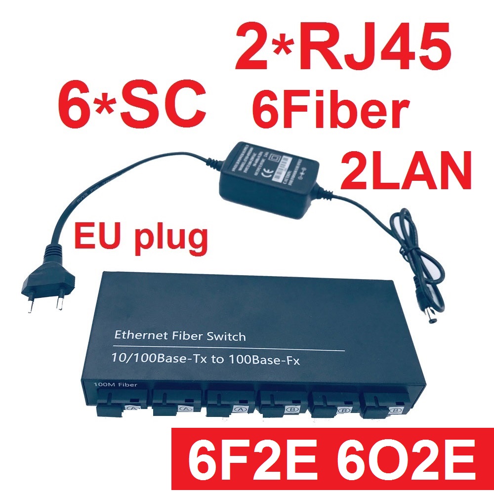Media Converter 6 Port SC FO 2 LAN Rj45 Fiber Ethernet Switch 6O2E ...