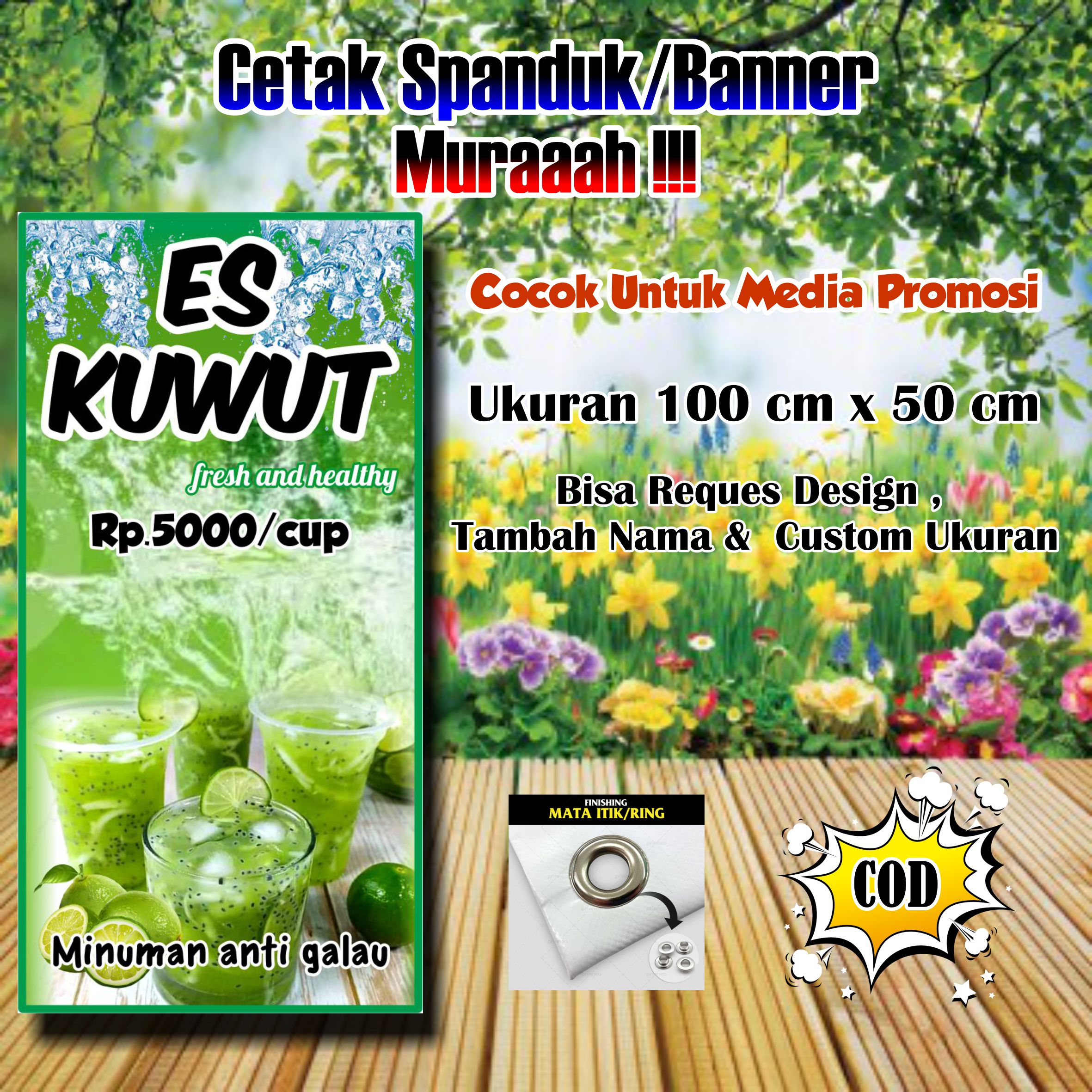 Spanduk Banner Es Kuwut ukuran 100 cm x 50 cm | Lazada Indonesia