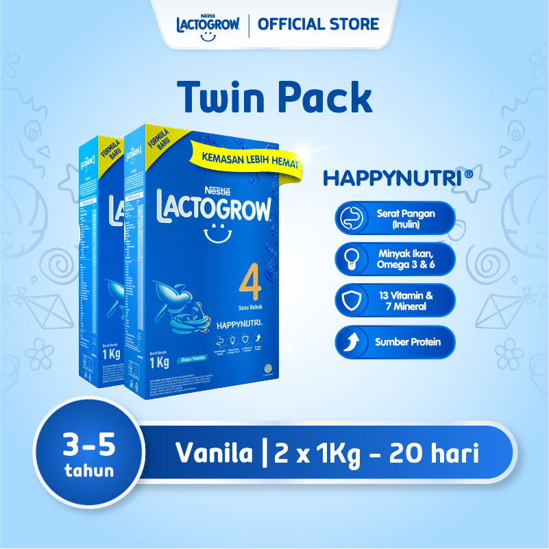 Nestlé LACTOGROW 4 TWIN PACK Happynutri Vanilla Susu Pertumbuhan Anak 3 ...