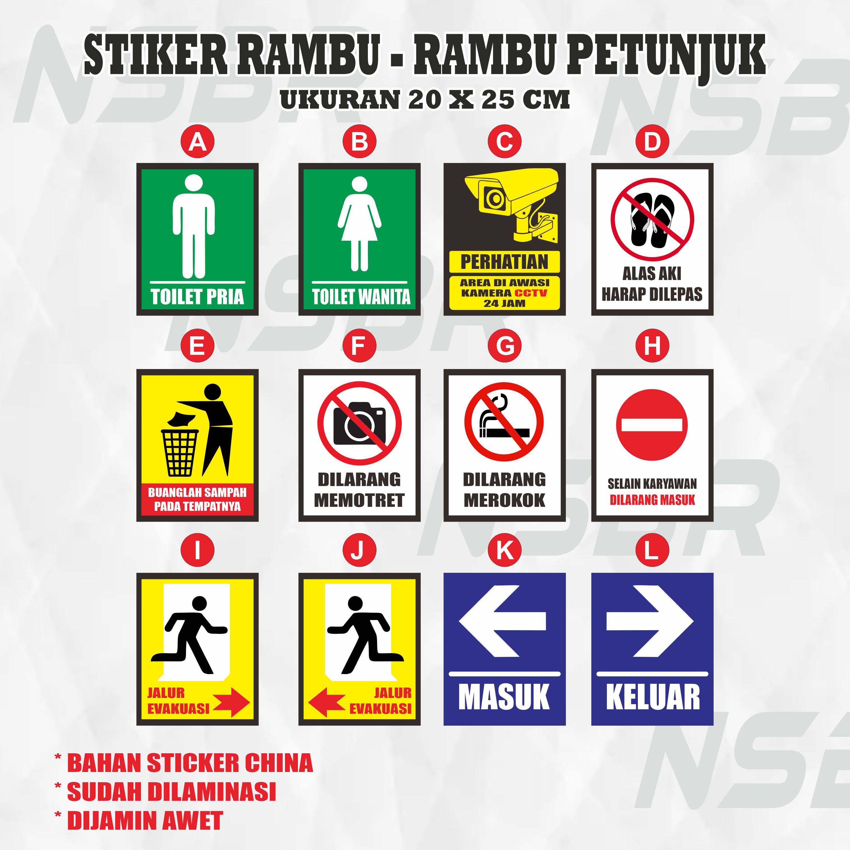STIKER RAMBU-RAMBU PETUNJUK / STIKER SAFETY SIGN ukuran 15 x 20 cm ...