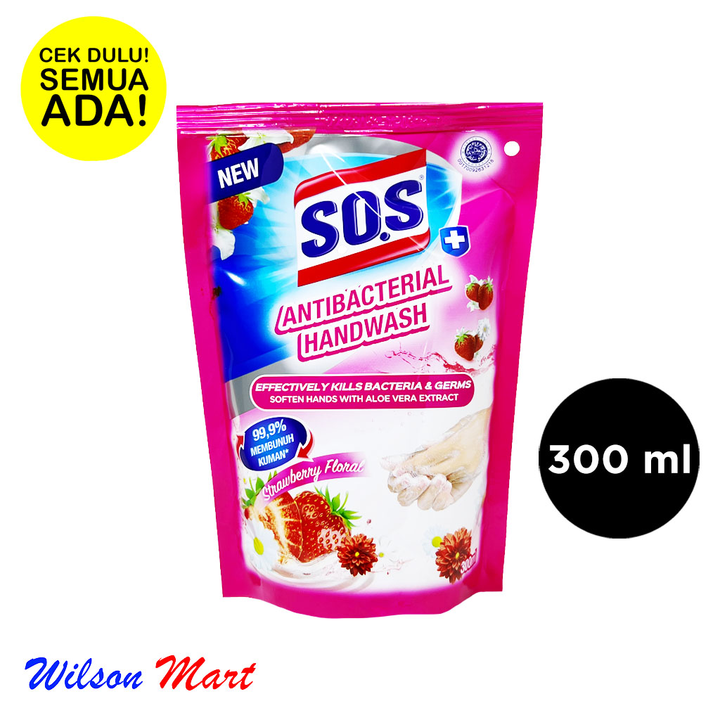 SOS ANTI BACTERIAL HAND WASH STRAWBERRY FLORAL 300 ML REFILL SABUN CUCI ...