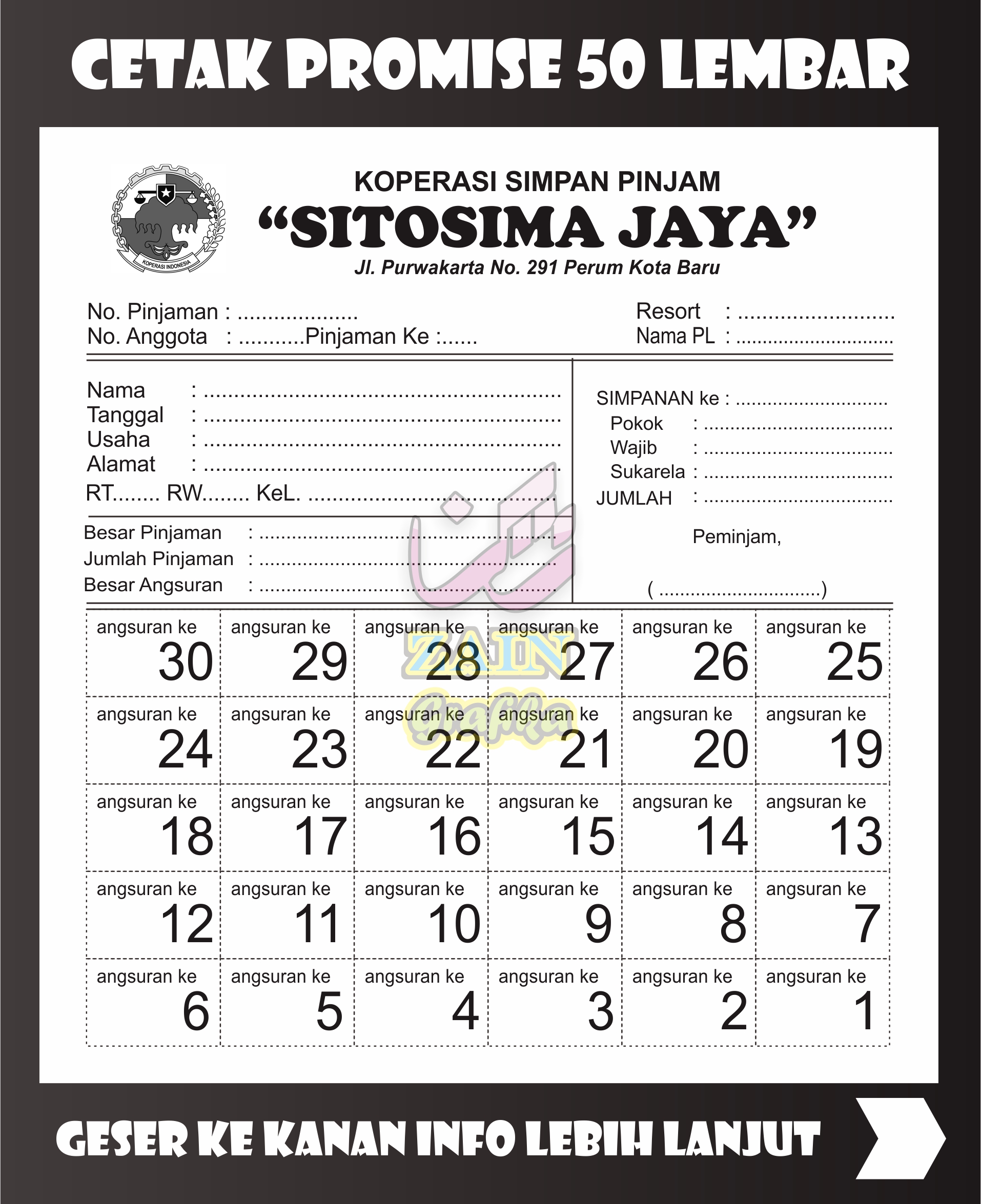 Cetak Promise 100 lembar buku angsuran koperasi Zain Printing | Lazada ...