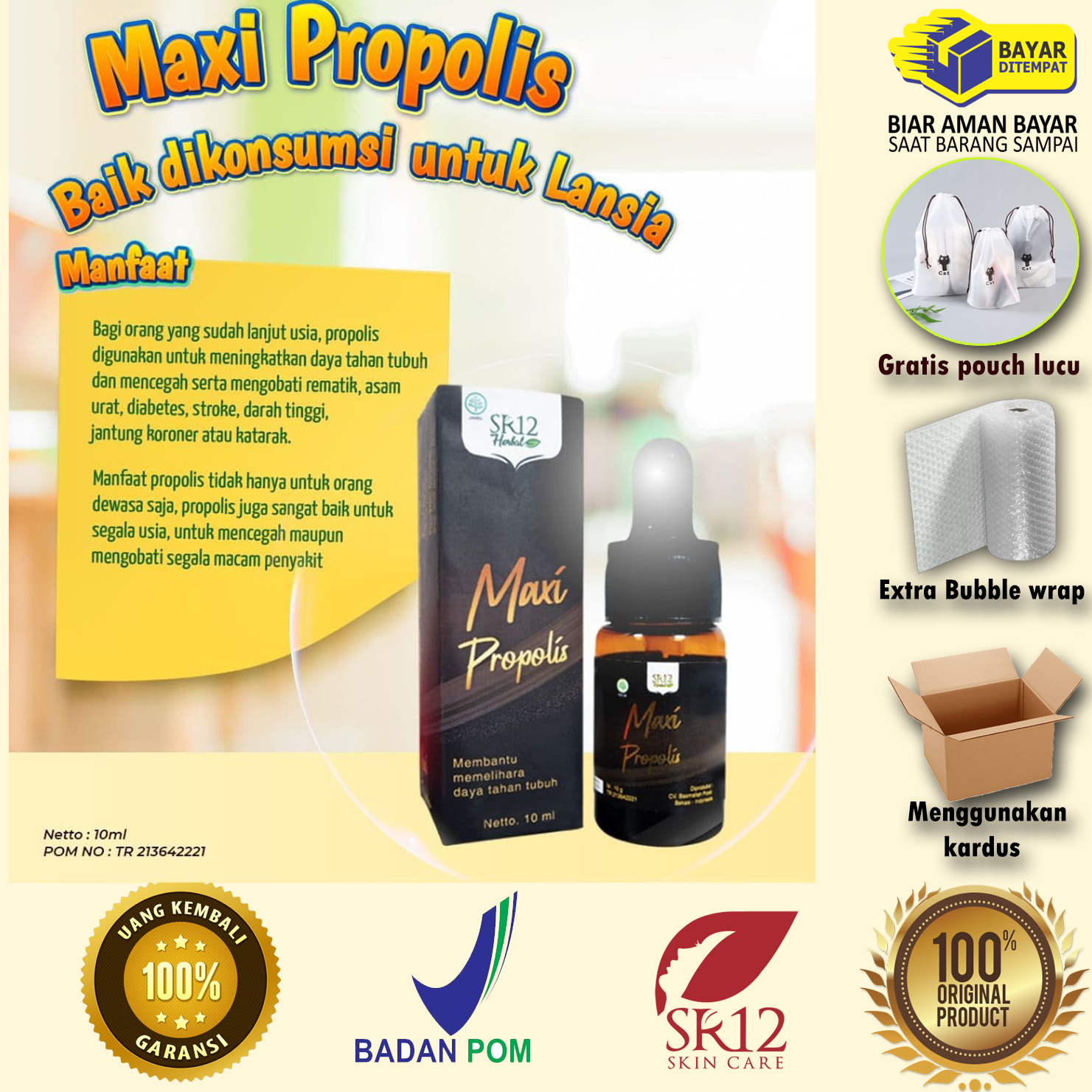 SR12 Maxi Propolis 100% murni BPOM halal MUI obat diabetes , stroke ...