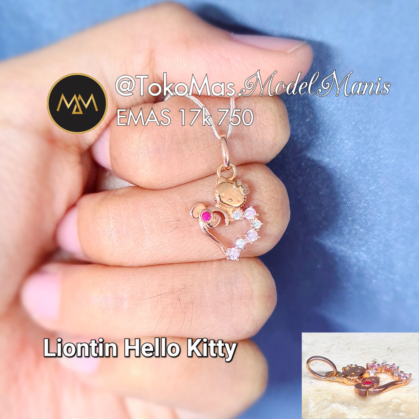 Liontin emas Italy Hello kitty Love Sanrio emas rosegold 750 kadar 17k ...