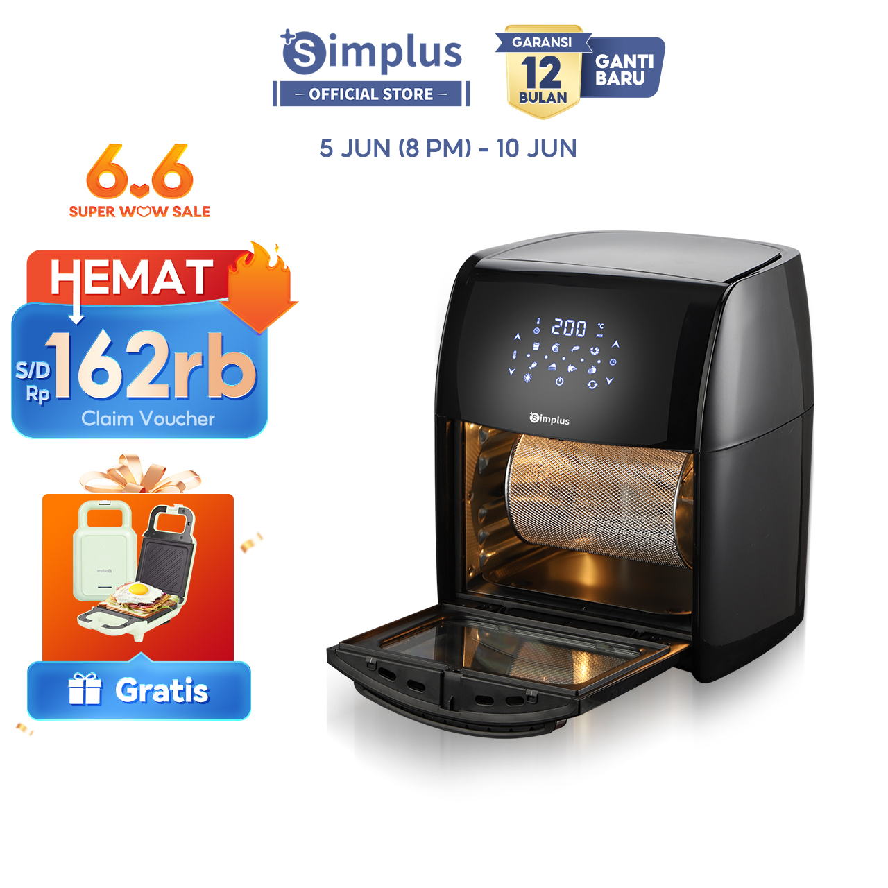 Simplus Air Fryer Low Watt 650W Mesin Penggoreng Sehat Tanpa Minyak 4L Airfryer Hemat Listrik ...