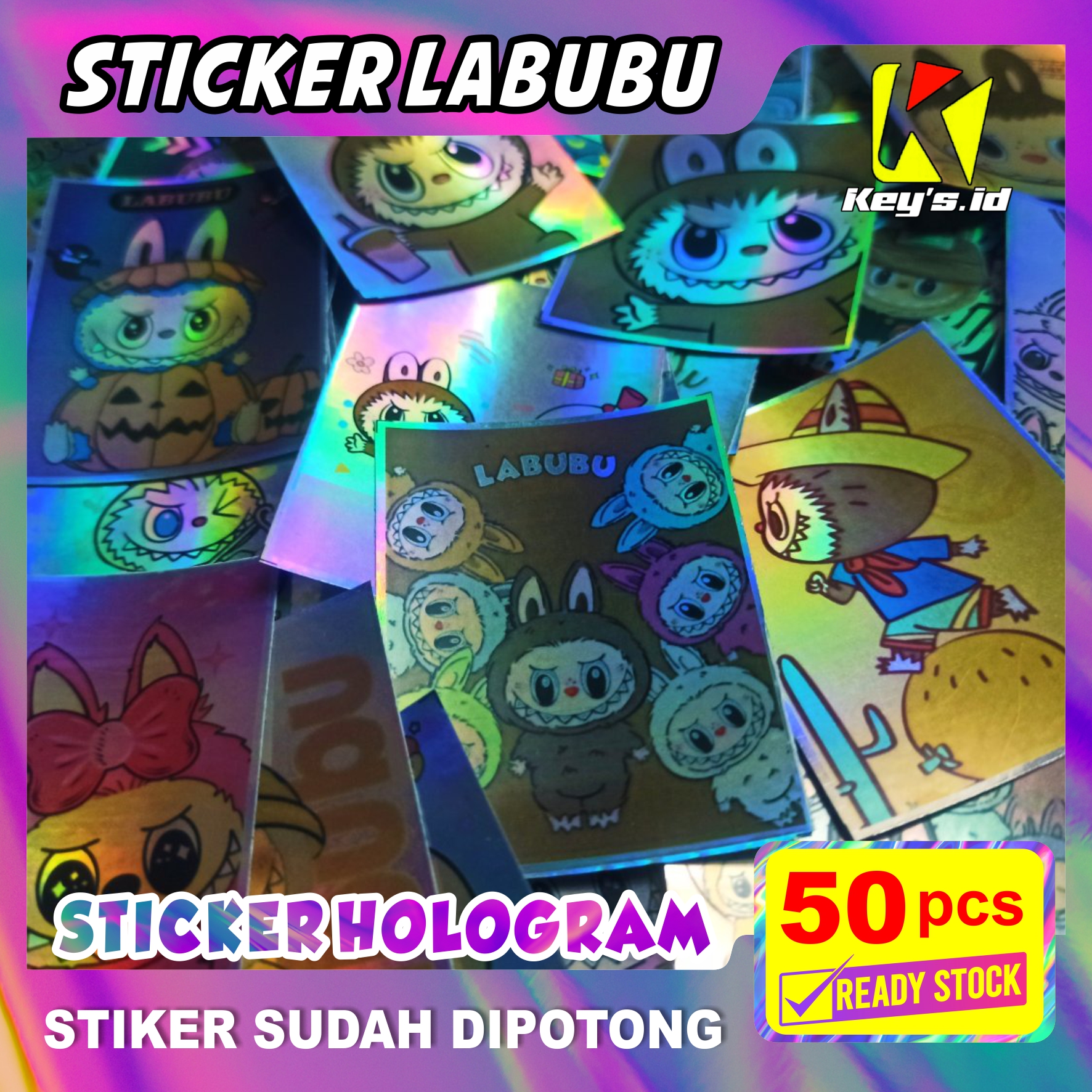 Stiker Labubu Sticker Viral Labubu Hologram Isi 50 Pcs | Lazada Indonesia