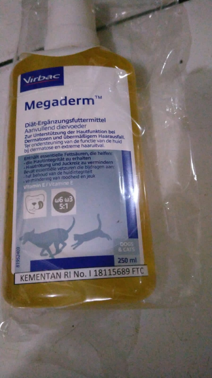 Megaderm Virbac 250 ml Vitamin Bulu Anjing dan Kucing Fresh Pack ...