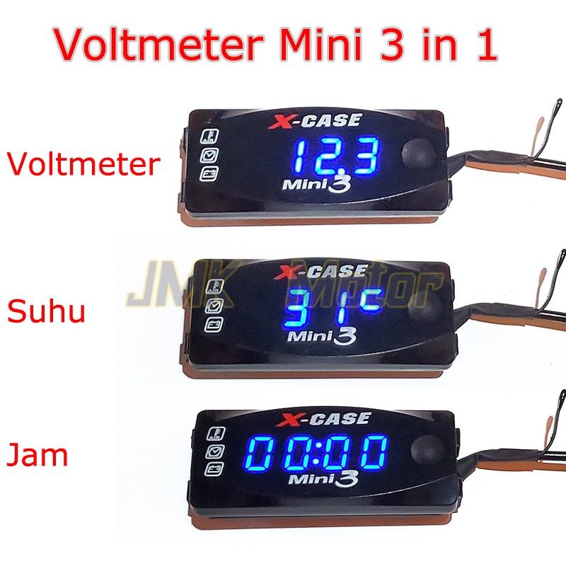 Voltmeter Digital Mini 3 in 1 Voltmeter Lengkap Suhu Jam Waterproof ...