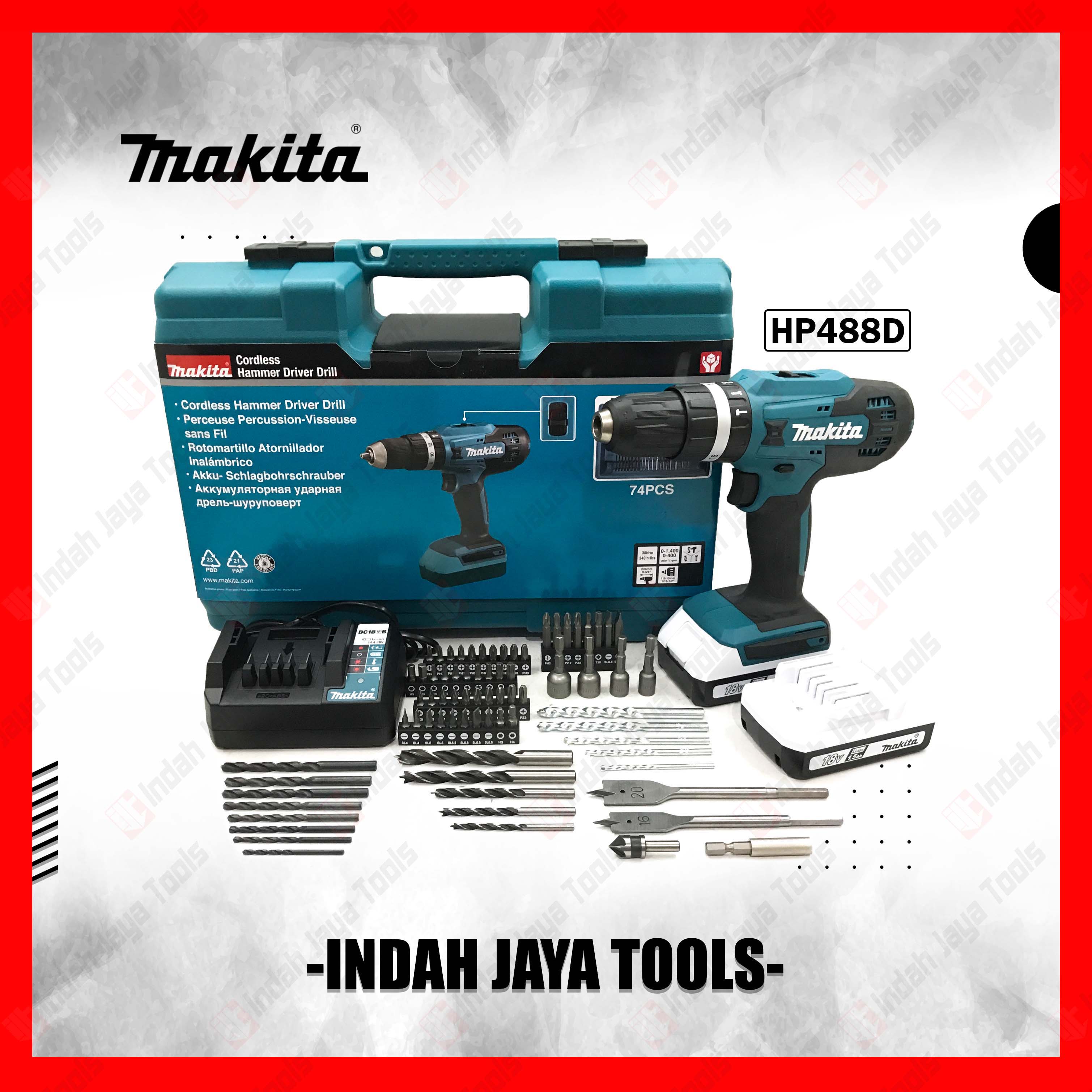 MAKITA HP488D Mesin Bor Cordless Baterai Besi Kayu Beton Driver HP 488 | Lazada Indonesia