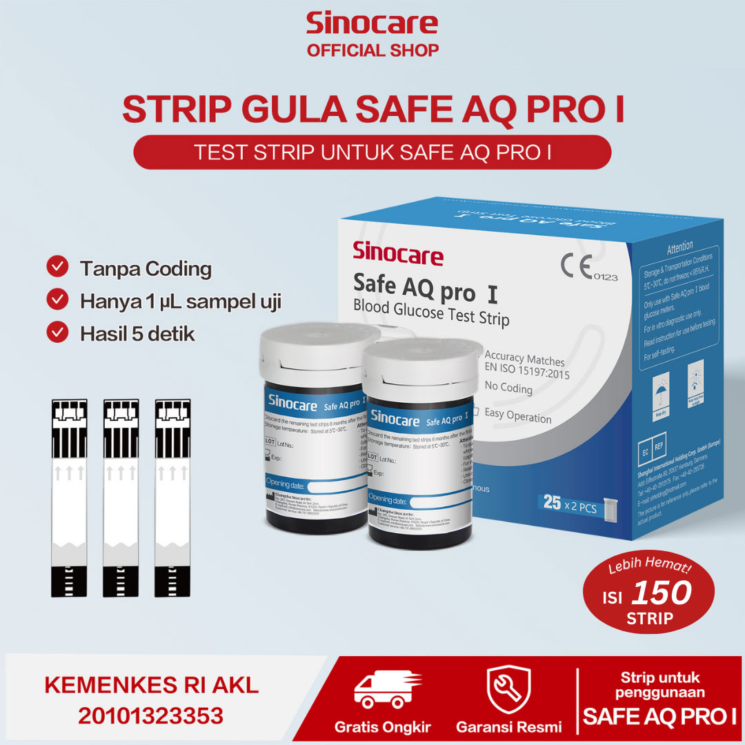 Sinocare isi Alat Cek Gula Darah Safe AQ Pro I Strip (50 - Free Safe AQ Pro I /25/100/150/200 ...