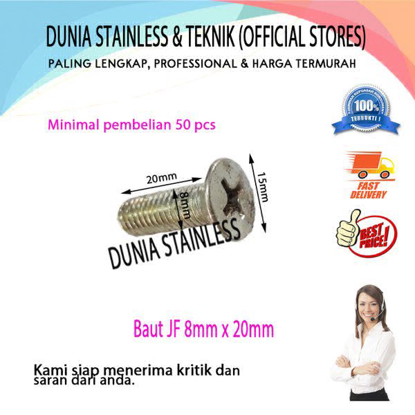 Baut JF 8mm x 20mm /50pcs | Lazada Indonesia
