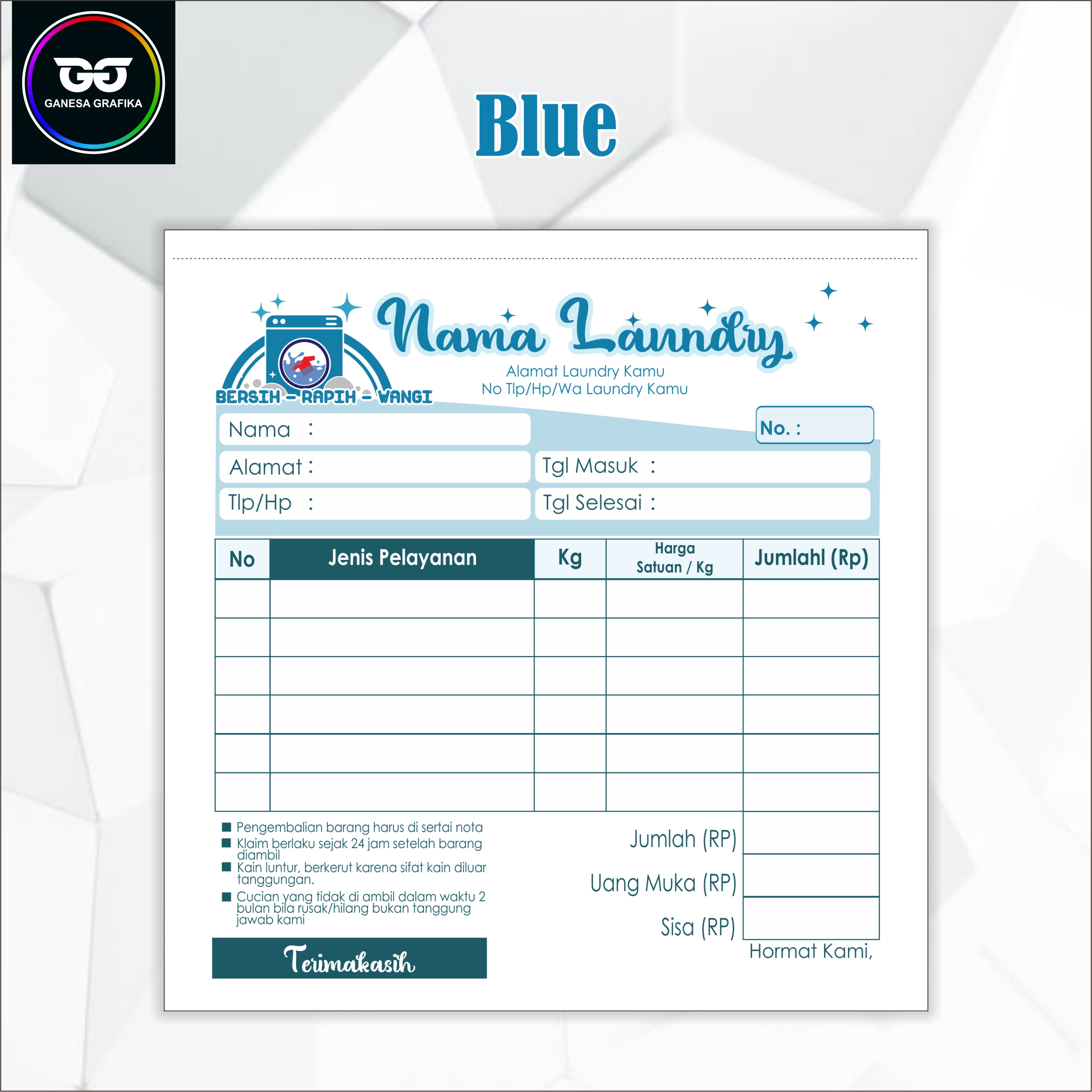 BISA COD | nota laundry mini ukuran 10 x 11 cm custom nama kamu sendiri ...
