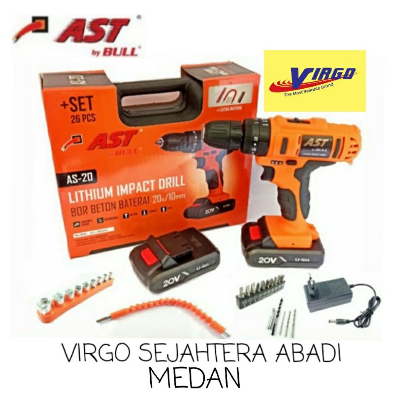 AST AS-20 MESIN BOR BETON BATERAI 20V LITHIUM IMPACT DRILL + SET 26PCS ...