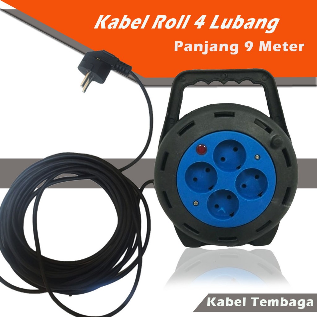 Kabel Rol 4 Lubang 9 Meter - Kabel Rollan Gulung Dengan Lampu Indikator ...